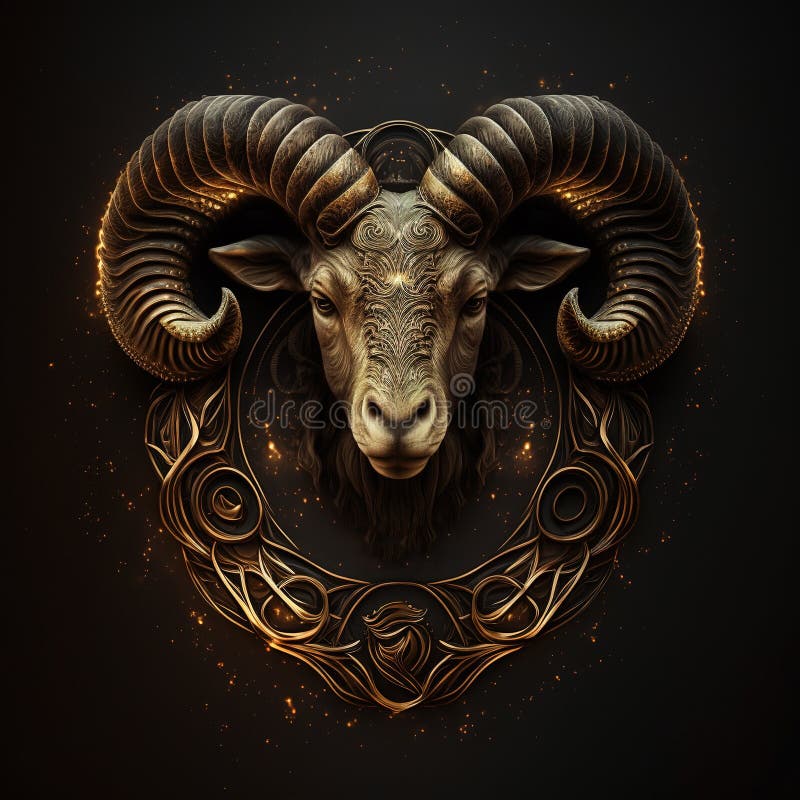 Aries Astrology Sign in Elegant Gold and Black. Generative AI Stock ...