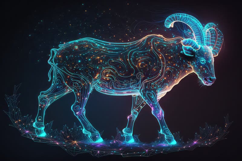 Aries Constellation, Neon Zodiac Sign Sheep. Generative AI Stock ...