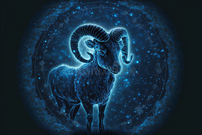 Aries Horoscope Sign in a Circle of Patterns on a Starry Glowing Sky ...