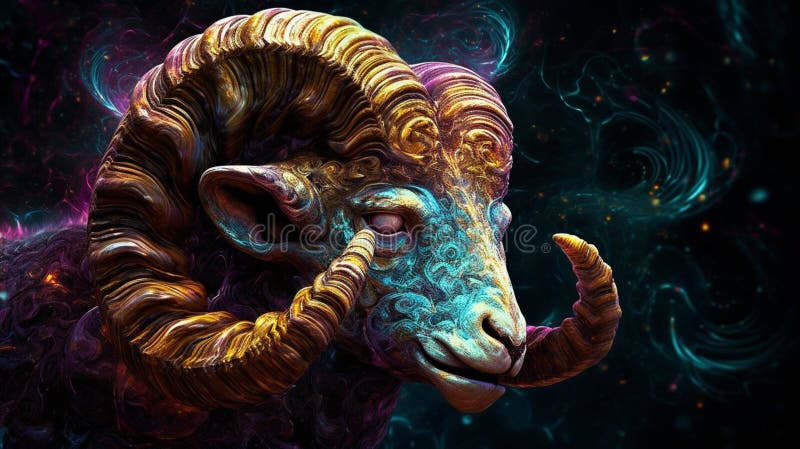 Aries Ram with Large Horns Ai Generated Stock Illustration ...