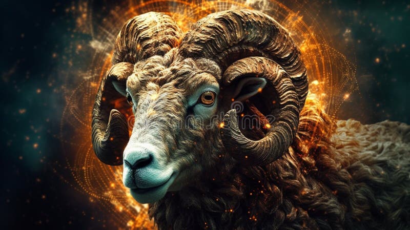 Aries Ram with Large Horns Ai Generated Stock Illustration ...