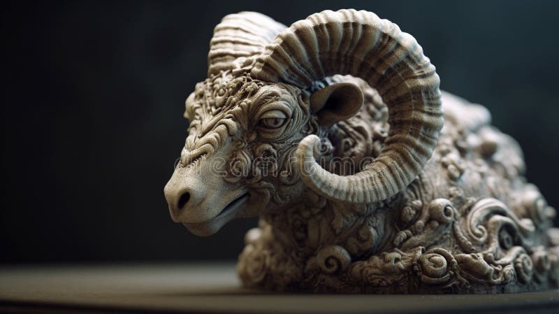 Aries Ram Stone Statue Ai Generated Stock Illustration - Illustration ...