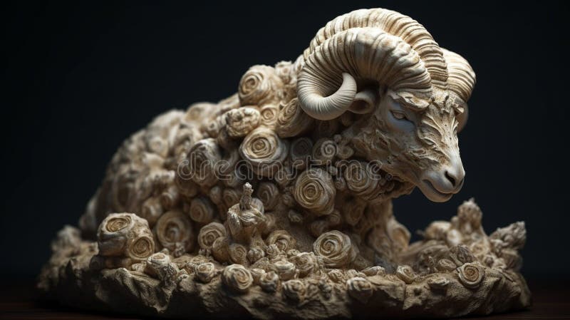 Aries Ram Stone Statue Ai Generated Stock Illustration - Illustration ...