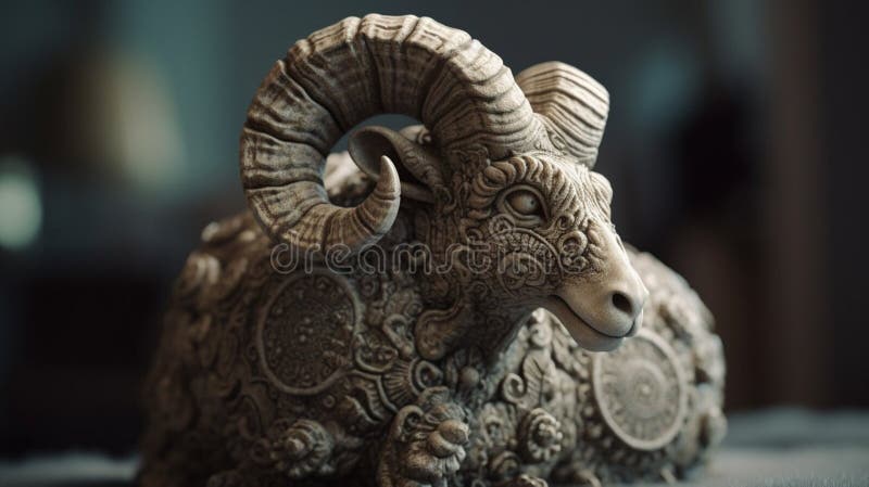 Aries Ram Stone Statue Ai Generated Stock Illustration - Illustration ...