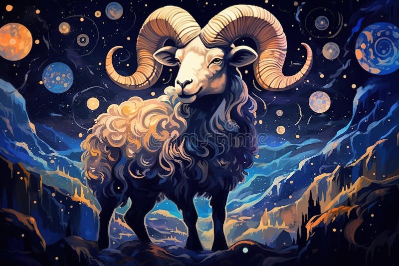 Aries Zodiac Sign Constellations Against a Night Sky Backdrop Stock ...