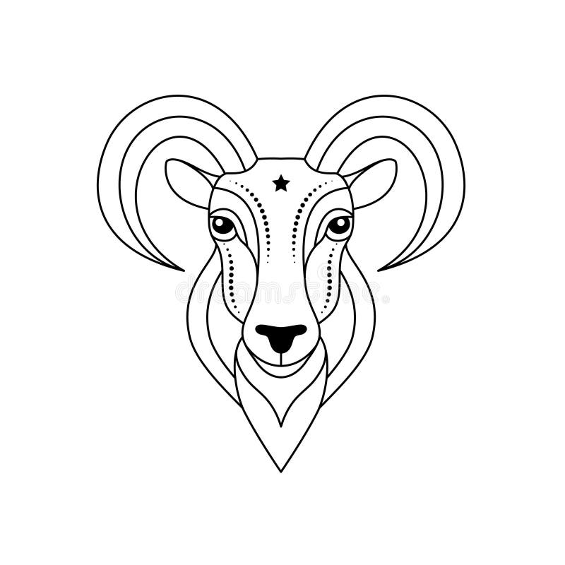 Aries Zodiac Sign in Line Art Style Stock Vector - Illustration of logo ...