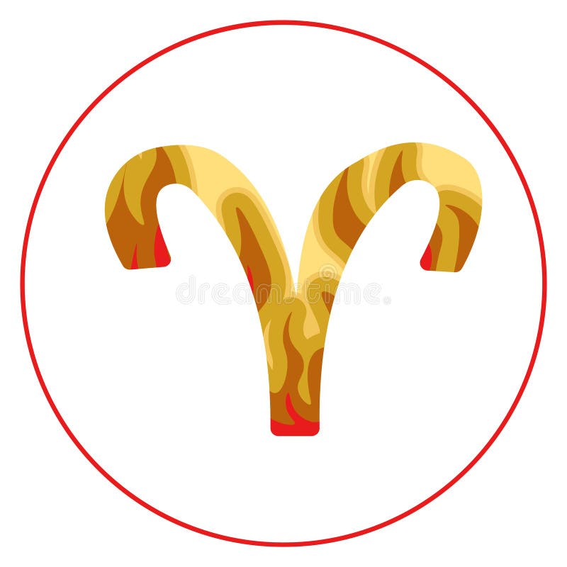 Aries Zodiac Sign, Linear Icon of Horoscope Symbol in Round Frame in ...