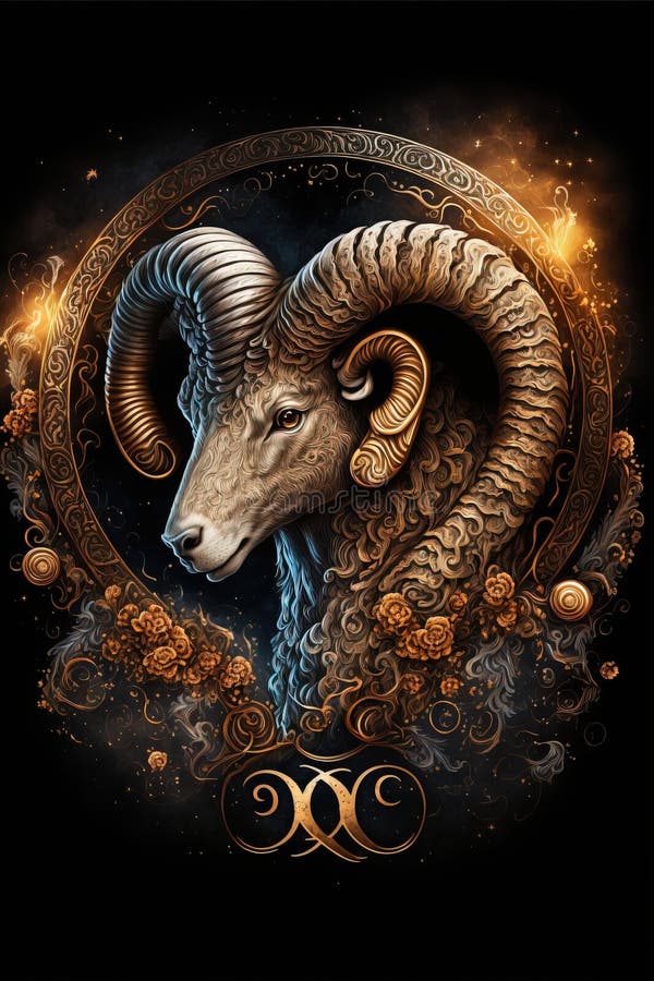 Aries Zodiac Symbol in Luxury Style on Black Background Stock ...