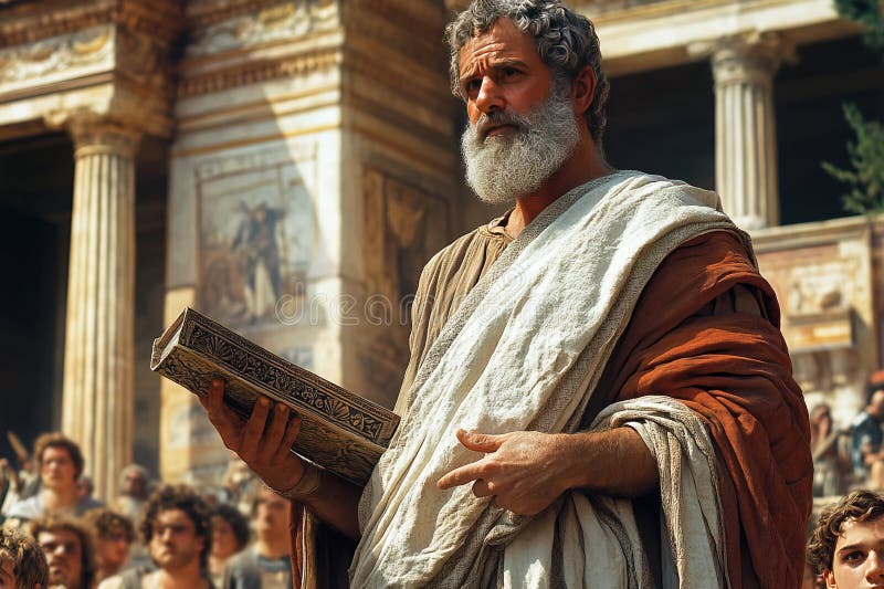 Aristotle Lectures Students in an Ancient Town Square with Roman ...