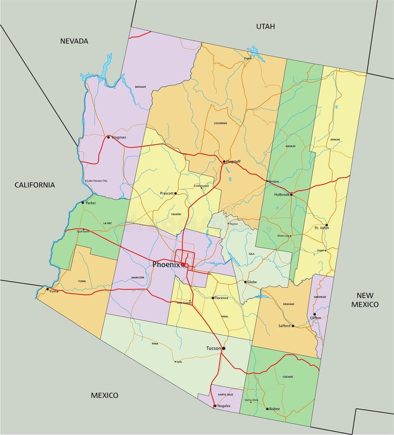 Arizona - Detailed Editable Political Map with Labeling. Stock Vector ...
