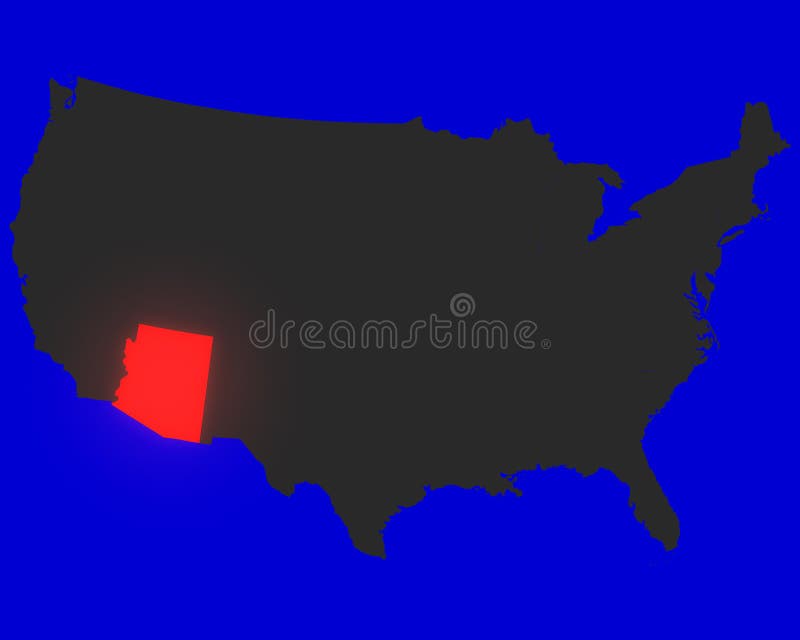 Arizona Red Highlighted in Map of the United States of America Stock ...