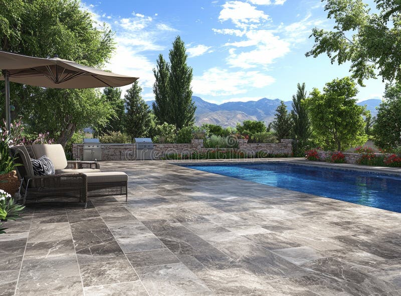 Arizona Backyard with Travertine Tile Pool Deck, Surrounded by a Desert ...