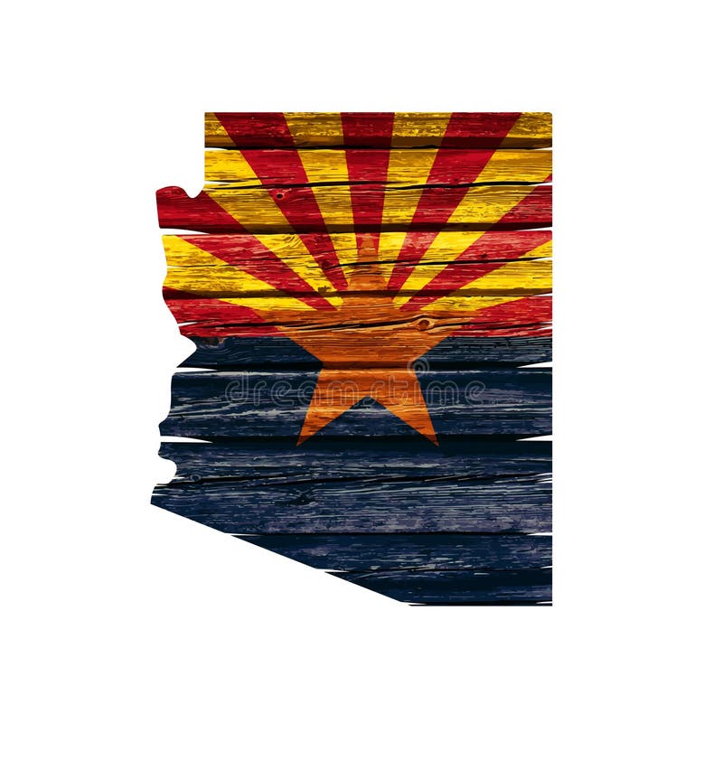 Arizona Flag Map Shape on Old Rustic Timber Stock Vector - Illustration ...