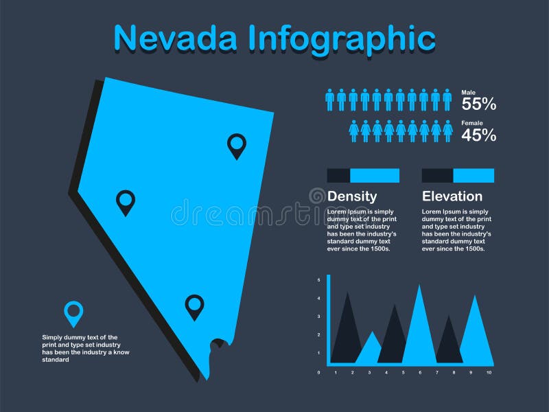 Nevada State USA Map with Set of Infographic Elements in Blue Color in ...