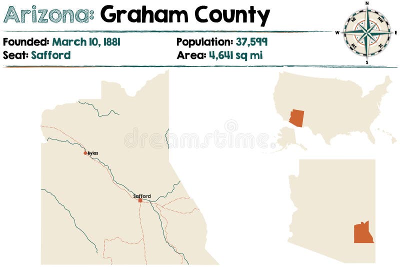 Arizona: Graham county stock vector. Illustration of rivers - 95562913