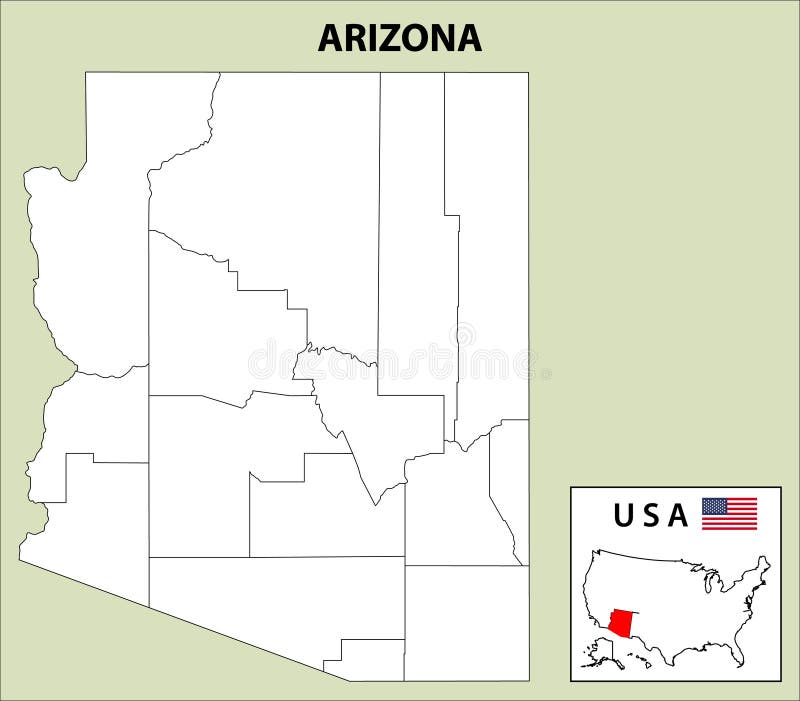 Arizona Map. District Map of Arizona in Outline Stock Vector ...