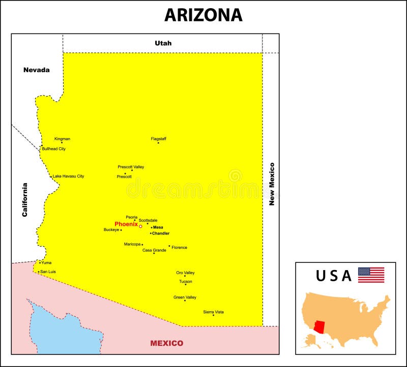Arizona Map. State and District Map of Arizona. Political Map of ...