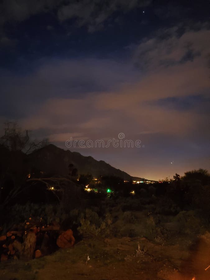 Arizona Mountain Range Night Landscape Fire Stock Image - Image of ...