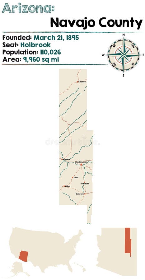 Map of Navajo County in Arizona Stock Vector - Illustration of gray ...