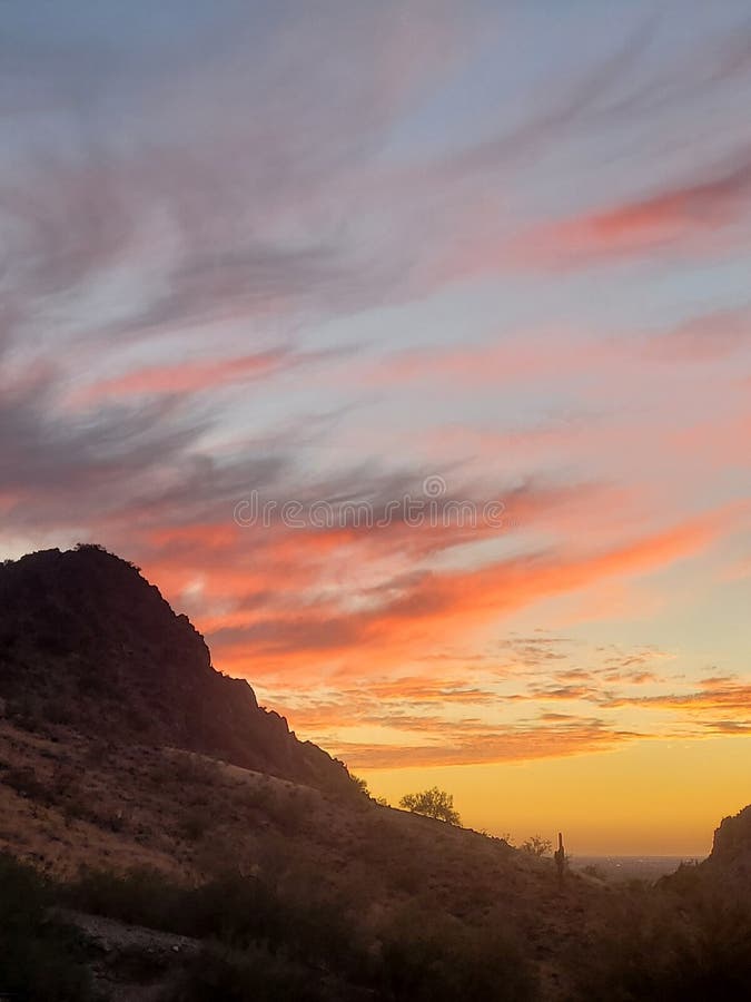 Arizona Phoenix Mountain Orange Sunset 9 Stock Image - Image of phoenix ...