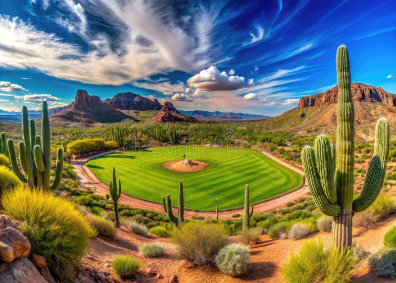Arizona Spring Training a Panoramic View of CactusStudded Desert ...