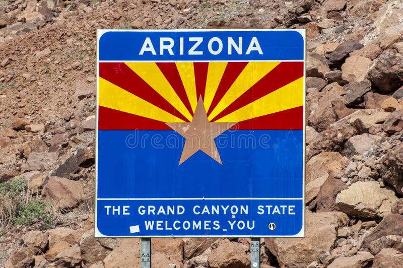 Arizona State Border Welcome Sign Stock Photo - Image of border, grand ...