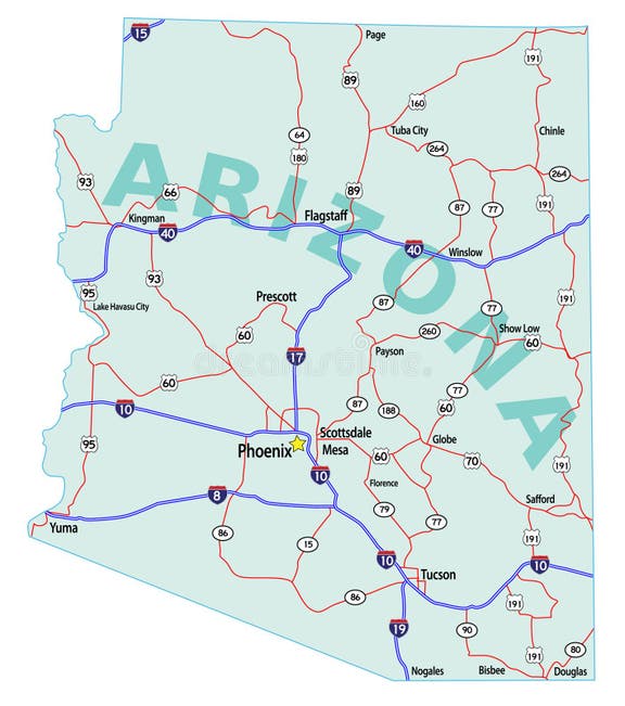 Arizona State Interstate Map Stock Vector - Illustration of phoenix ...