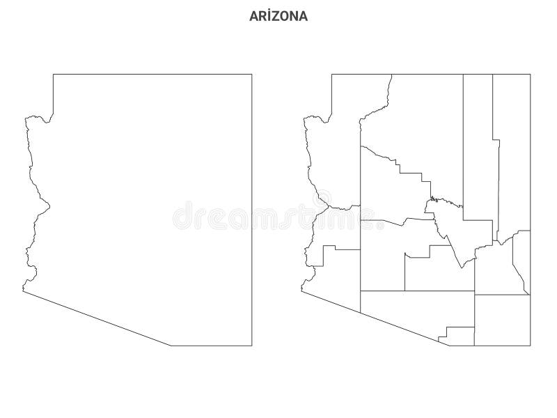Arizona State Outline County Map Set - United States Stock Illustration ...
