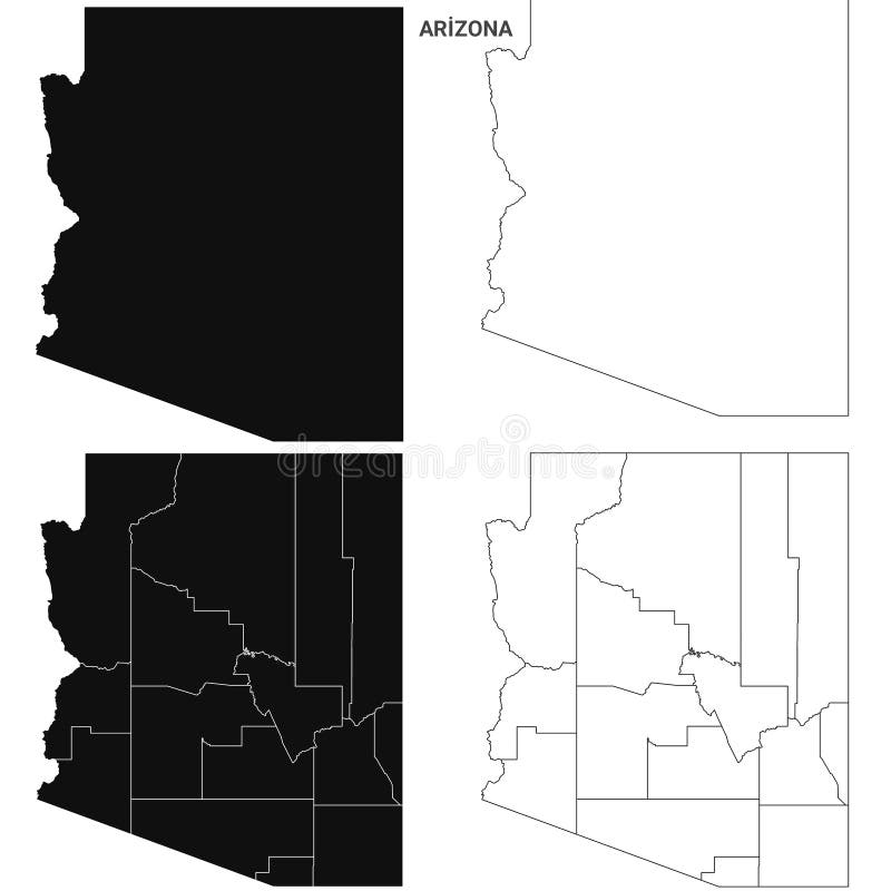 Arizona State Outline County Map Set - United States Stock Illustration ...