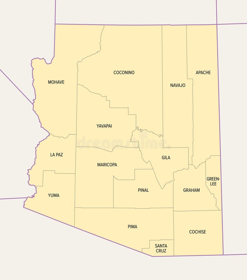 Arizona, U. S. State, Subdivided into 15 Counties, Political Map Stock ...