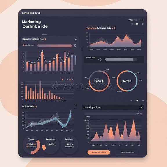 Ark-themed Marketing Dashboard Featuring Various Data Visualizations, Including Bar Stock ...