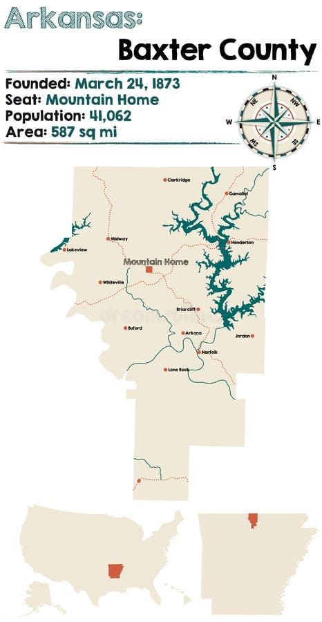Map of Baxter County in Arkansas Stock Vector - Illustration of freeway ...