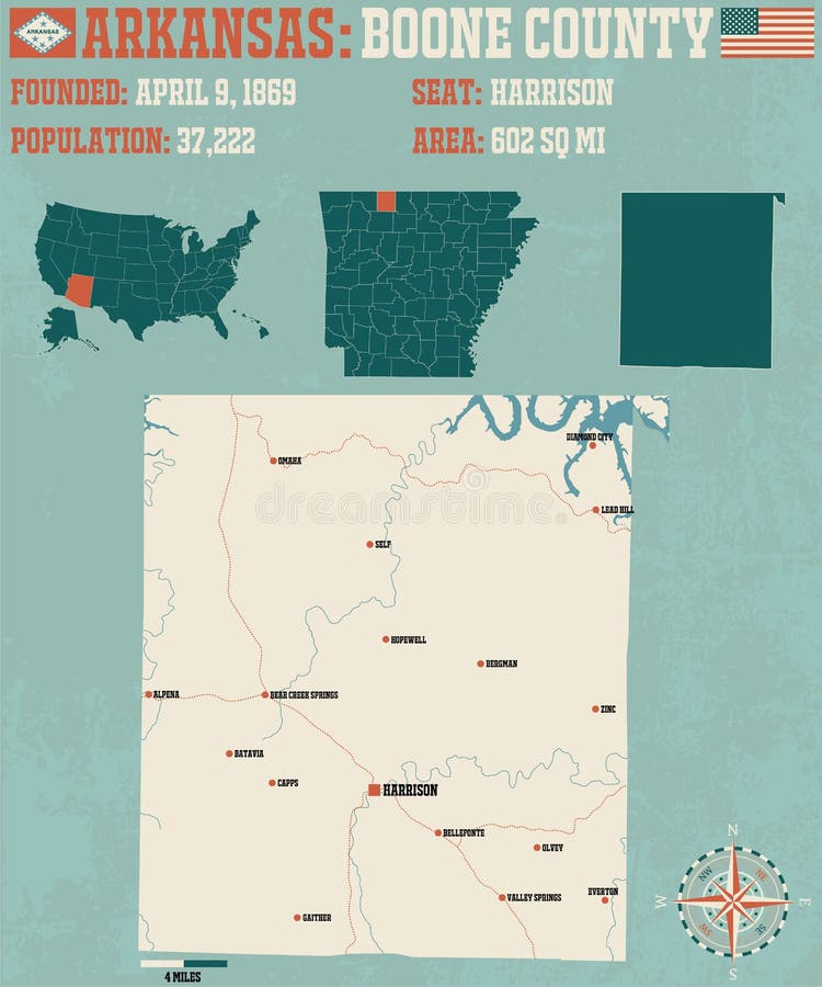 Map of Boone County in Arkansas Stock Vector - Illustration of ...