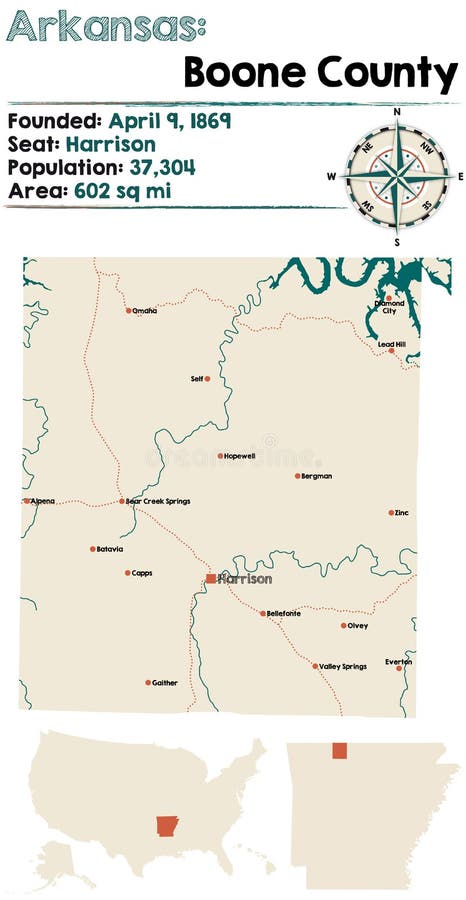 Map of Boone County in Arkansas Stock Vector - Illustration of ...