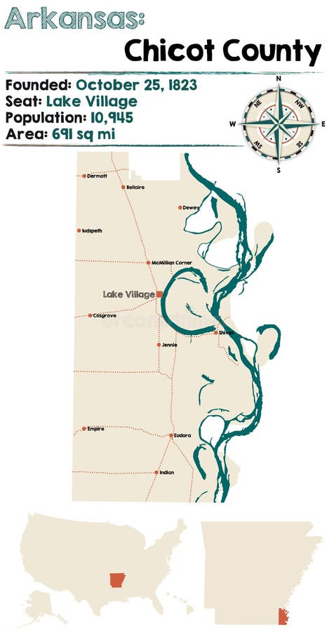 Arkansas: Chicot county stock vector. Illustration of united - 95830796