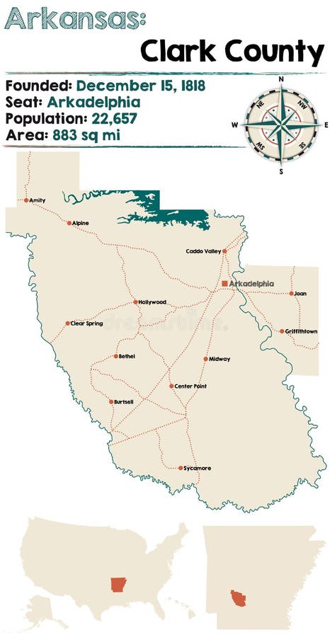 Map of Clark in Arkansas stock vector. Illustration of arkansas - 197129543