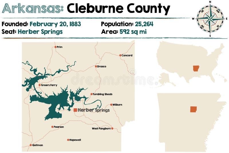 Arkansas Cleburne County Map Stock Illustrations – 24 Arkansas Cleburne ...