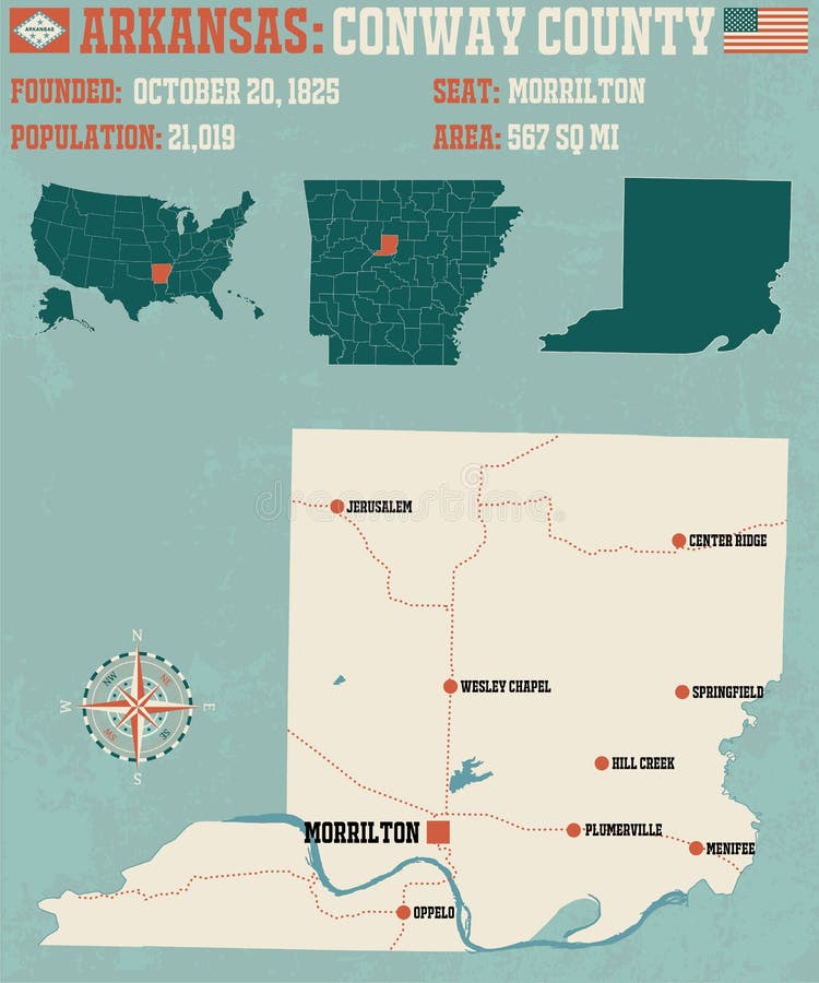 Map of Conway County, Arkansas Stock Vector - Illustration of colors ...