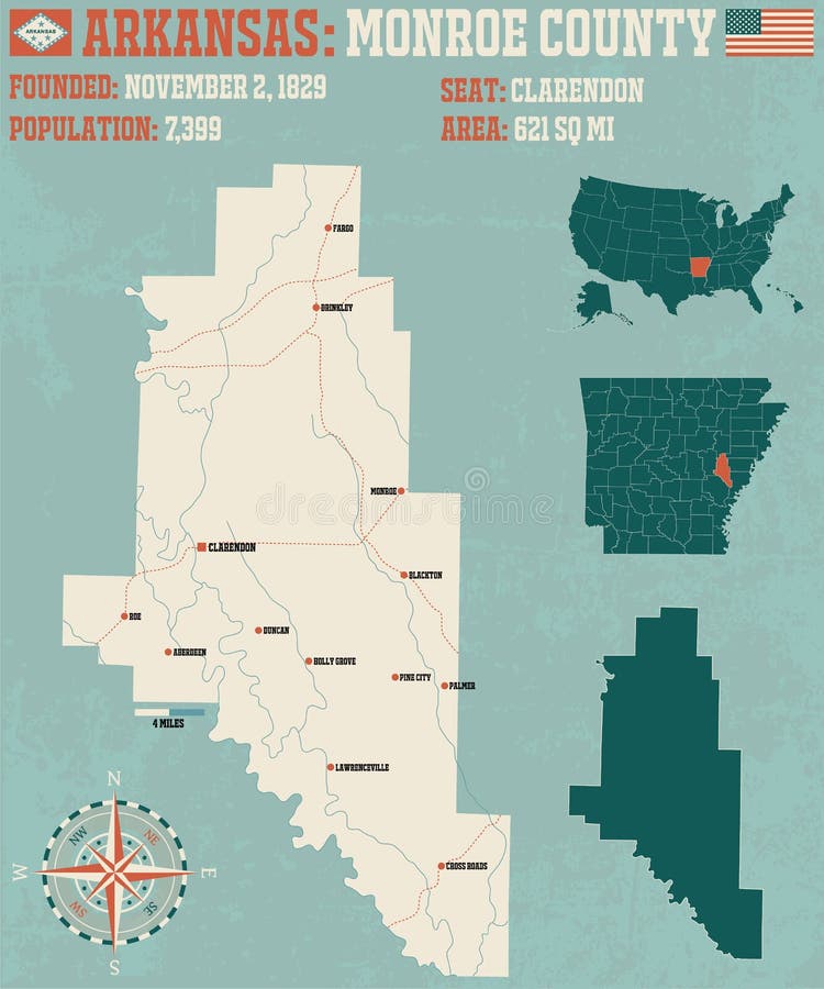 De Kaart Van Arkansas, De Provincie Van Monroe Vector Illustratie ...