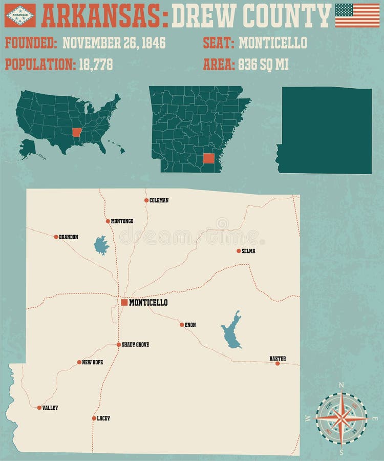 Arkansas: Drew county stock vector. Illustration of vintage - 83047344