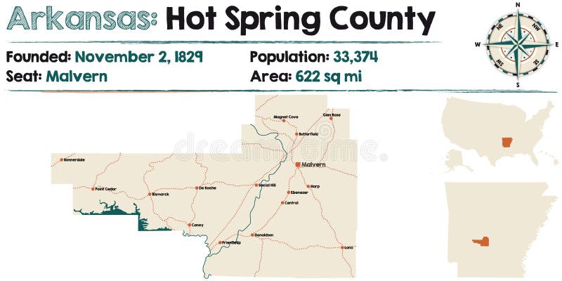 Arkansas, Hot Spring County Map Stock Vector - Illustration of state ...