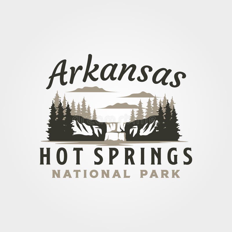Arkansas Hot Springs Vintage Logo Vector Illustration Design, Waterfall ...