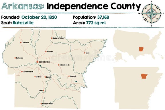 Arkansas, Independence County Map Stock Vector - Illustration of rivers ...