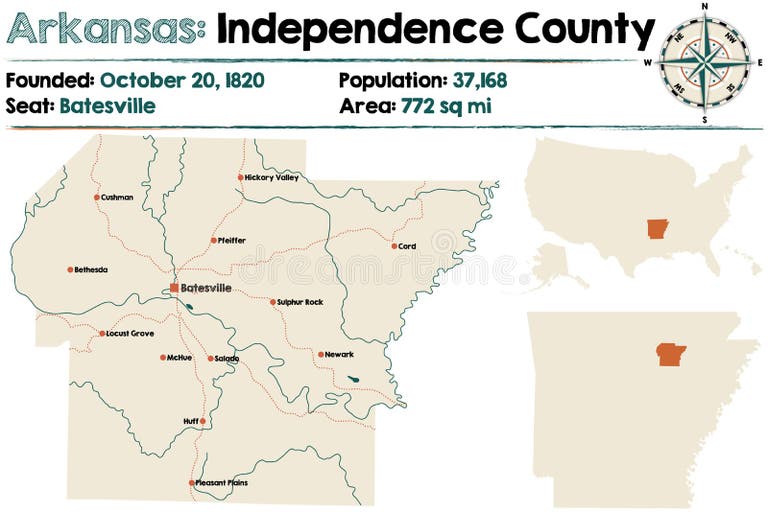 Arkansas, Independence County Map Stock Vector - Illustration of rivers ...