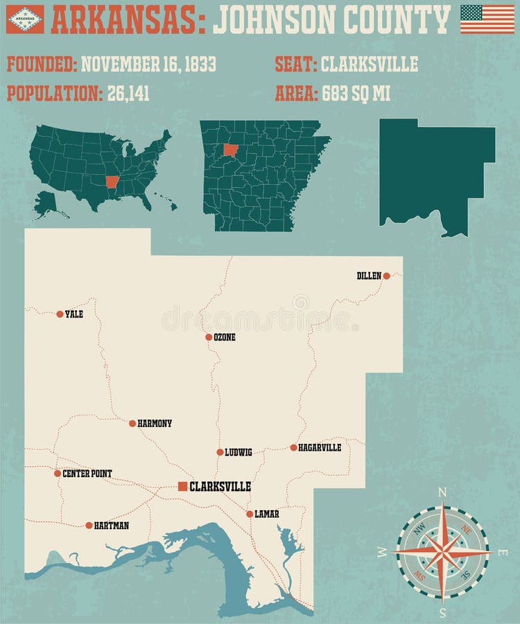 Arkansas: Johnson county stock vector. Illustration of cartography ...