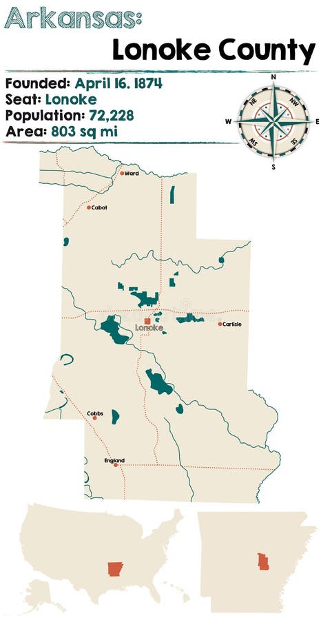 Arkansas, Lonoke County Map Stock Vector - Illustration of cartography ...