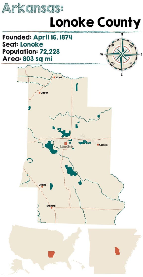Arkansas, Lonoke County Map Stock Vector - Illustration of cartography ...