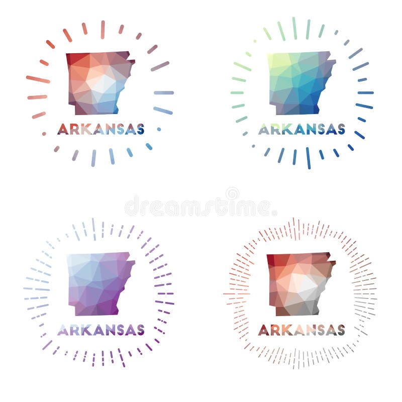 Arkansas Low Poly Sunburst Set. Stock Vector - Illustration of ...
