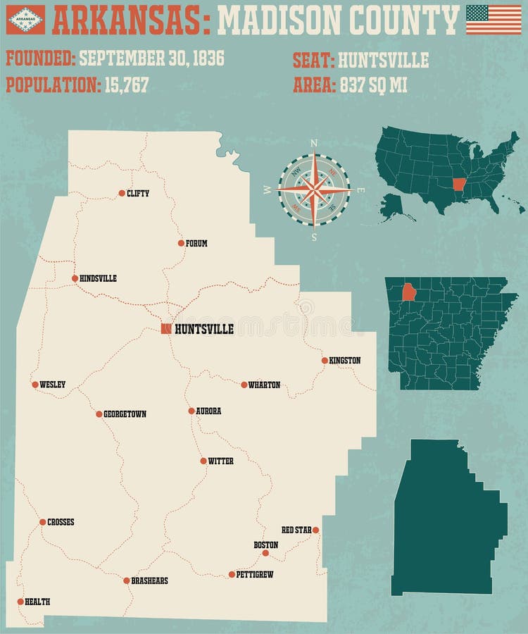 Arkansas: Madison County stock vector. Illustration of blue - 85702685
