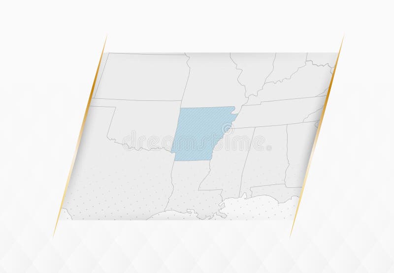 Arkansas Map in Blue with Gold Framed Accents. Modern Vector Map of ...